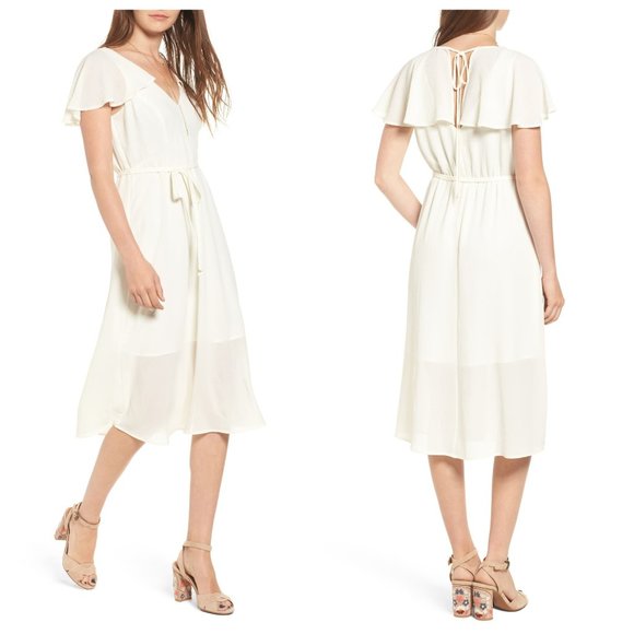 Leith Dresses Leith Cream White Flutter Sleeve Midi Dress Poshmark